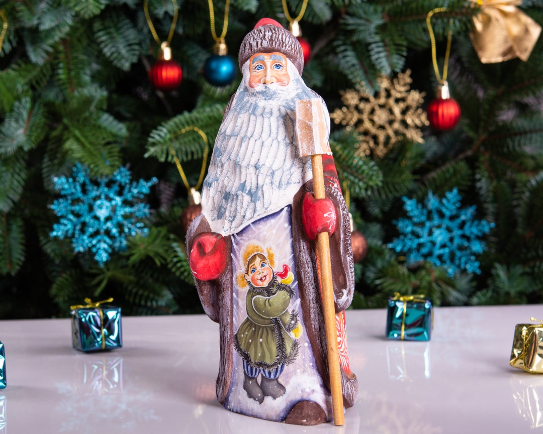 Wooden Hand Carved Santa Claus Figurine 9, Handmade Christmas Holiday ...