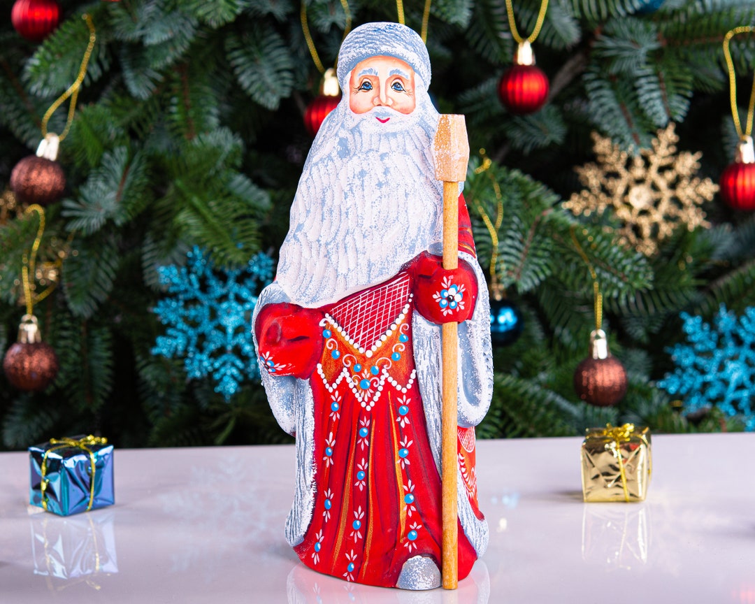 Wooden Hand Carved Santa Claus Figurine, Handmade Christmas Holiday ...