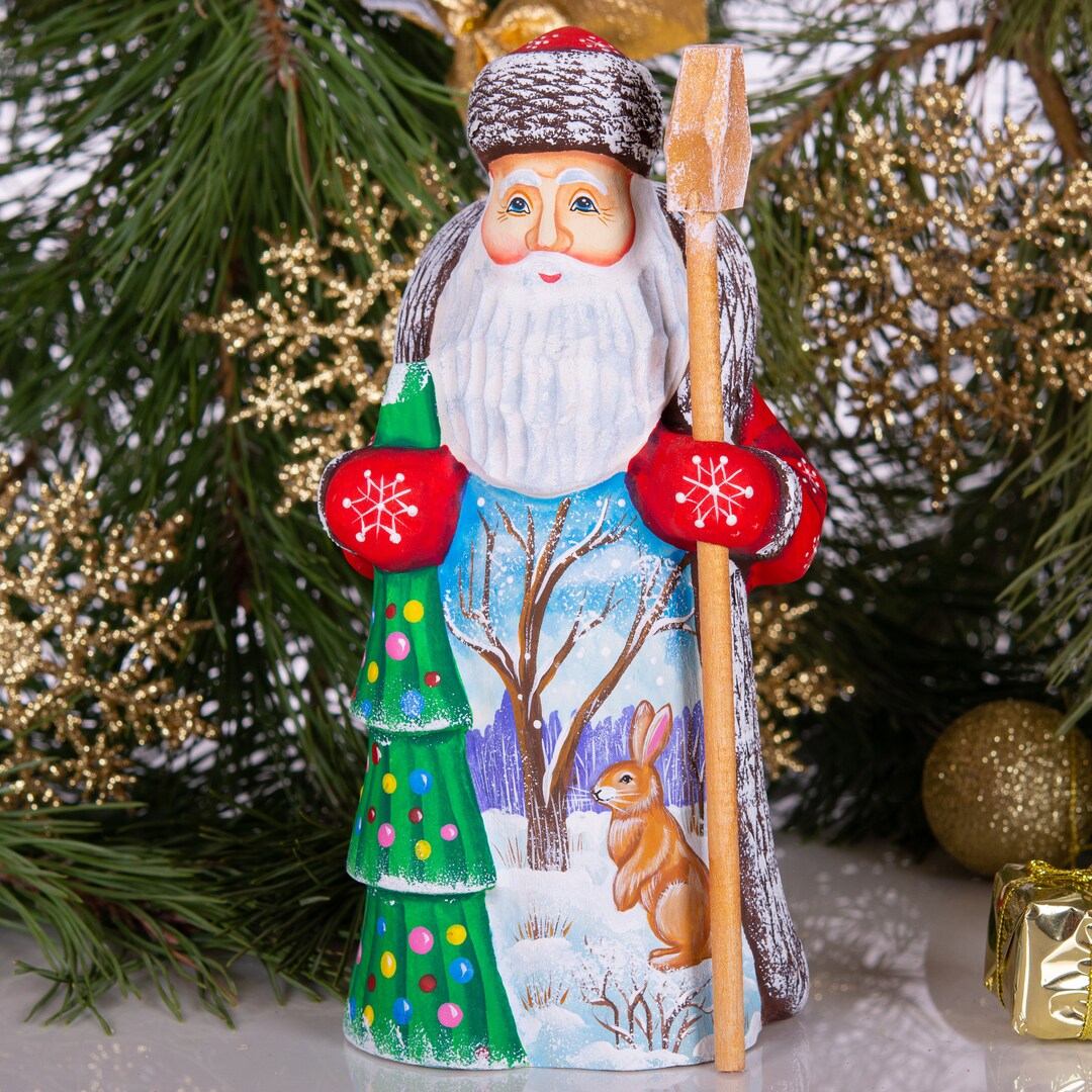 Wooden Hand Carved Santa Claus Figurine 8, Handmade Christmas Holiday ...