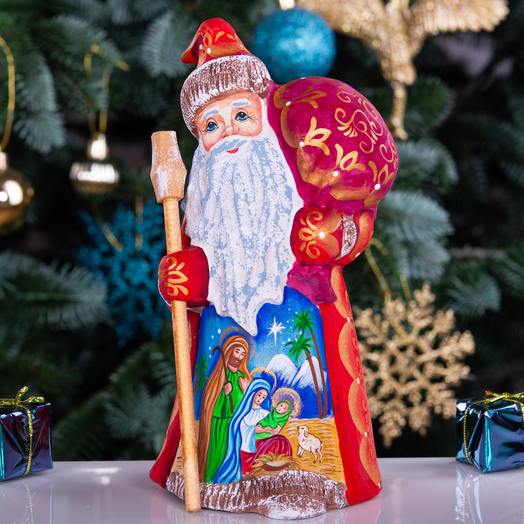 Wooden Hand Carved Santa Claus Figurine 8, Handmade Nativity Scene ...