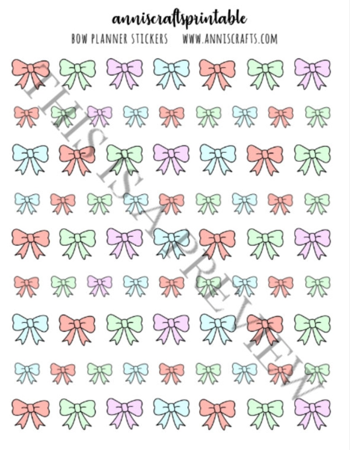 PRINTABLE Pastel Bow Stickers Kawaii Pastel Bow Planner Stickers Cute ...