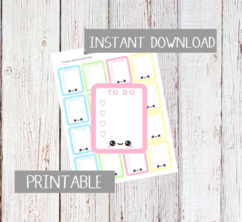 PRINTABLE Kawaii to Do Checklist Planner Stickers Cute Colors Blue Pink ...
