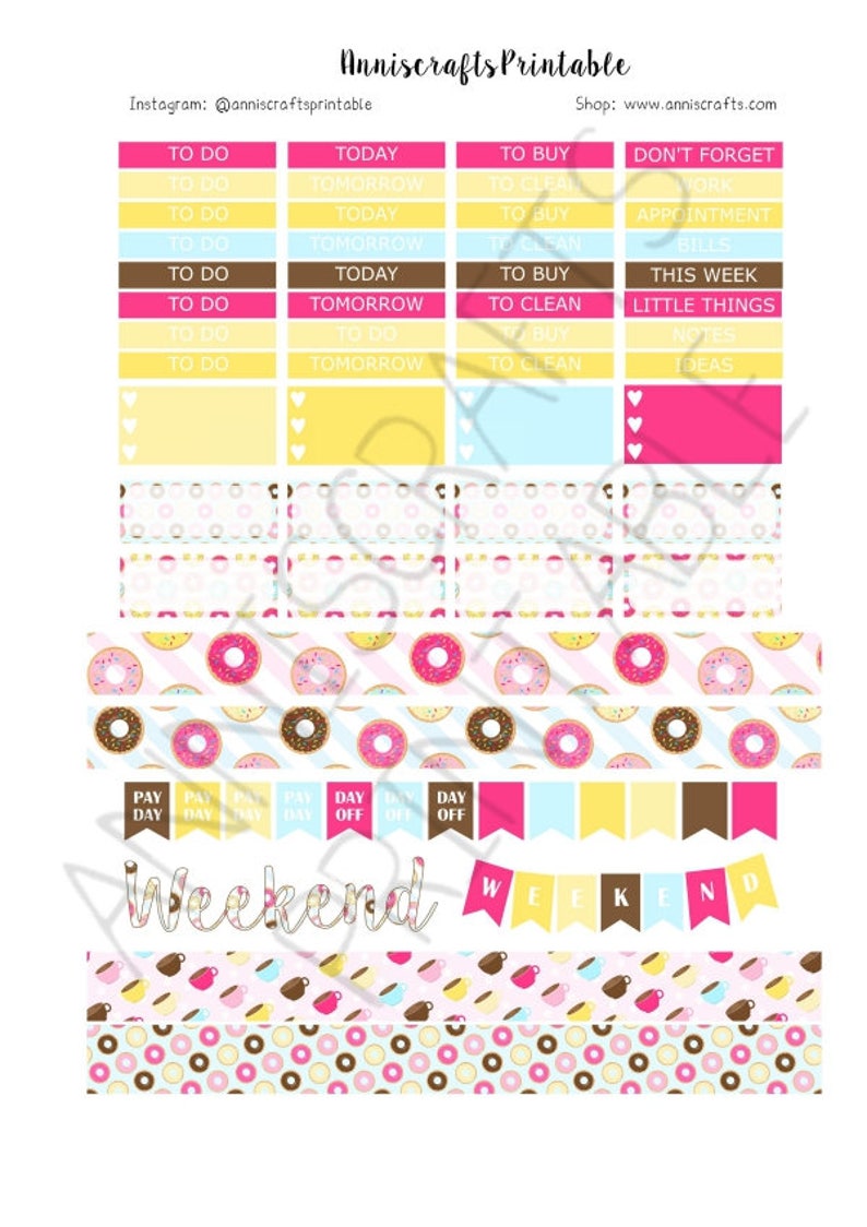 PRINTABLE Doughnuts Planner Stickers Chocolate Pink Sprinkle Doughnut ...