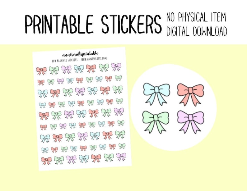 PRINTABLE Pastel Bow Stickers Kawaii Pastel Bow Planner Stickers Cute ...