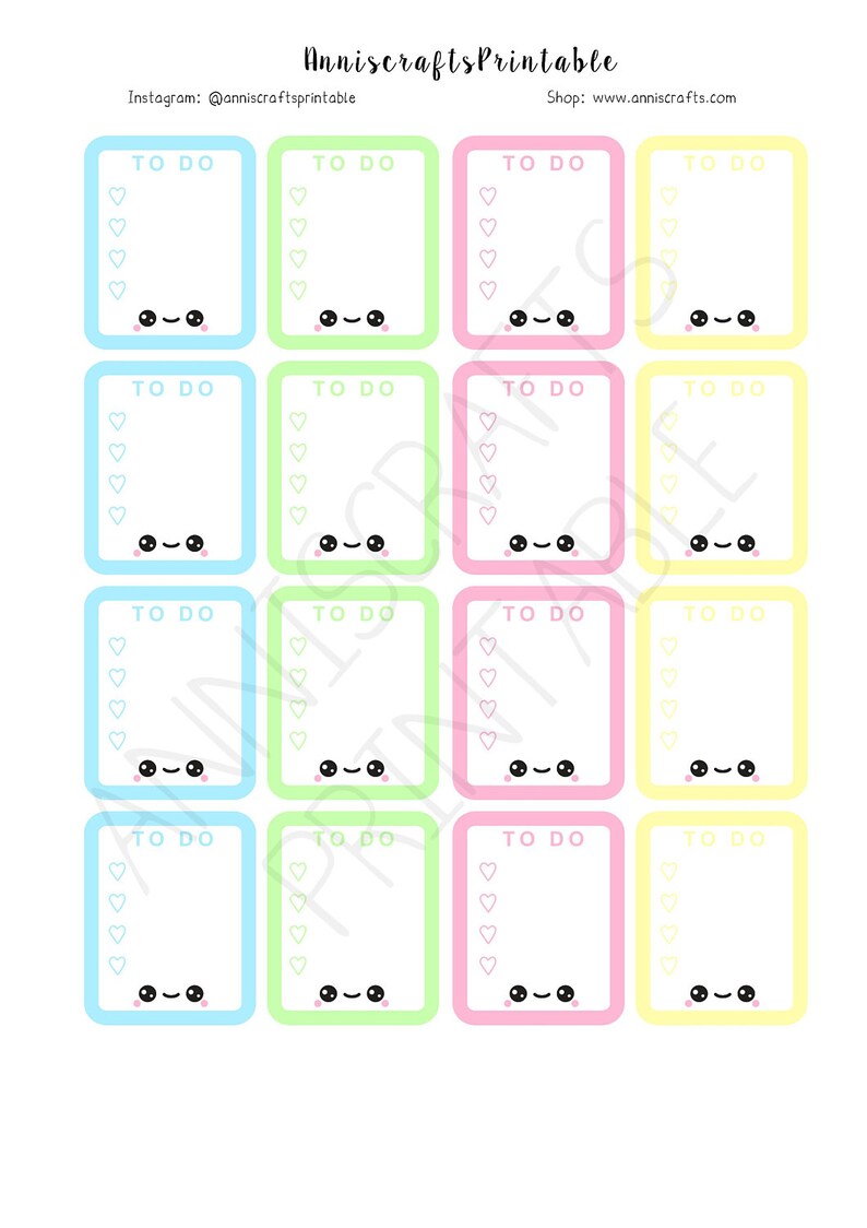 PRINTABLE Kawaii to Do Checklist Planner Stickers Cute Colors Blue Pink ...