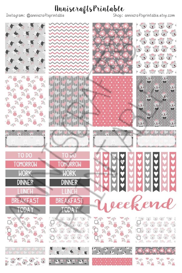PRINTABLE Cat Planner Stickers Kitty Cute Kawaii Planner - Etsy