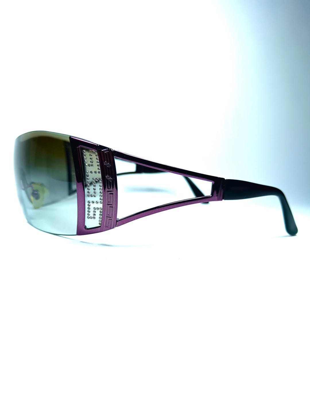 Sunglasses, Rimless, Wrap Around, Mask, Versace, Swarovski Crystals ...