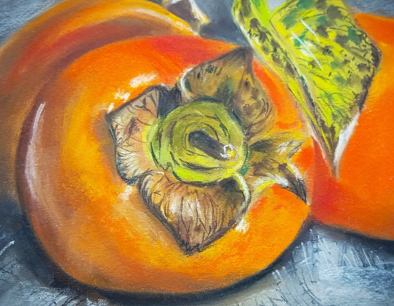 Drawing & Illustration Pastel Persimmon Original Oil Pastel Painting ...