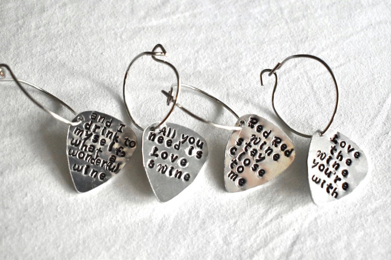 Wine Charms Hand Stamped With Funny Sayings Music Puns or - Etsy