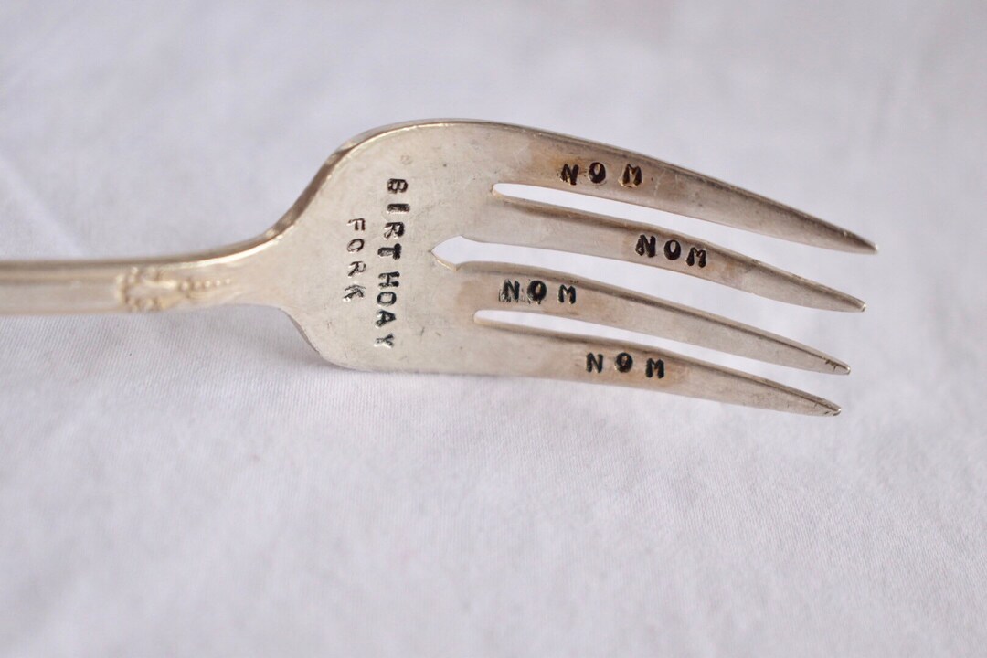 Personalized Silver Fork or Birthday Fork Hand Stamped - Etsy
