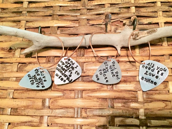 Wine Charms Hand Stamped With Funny Sayings Music Puns or | Etsy