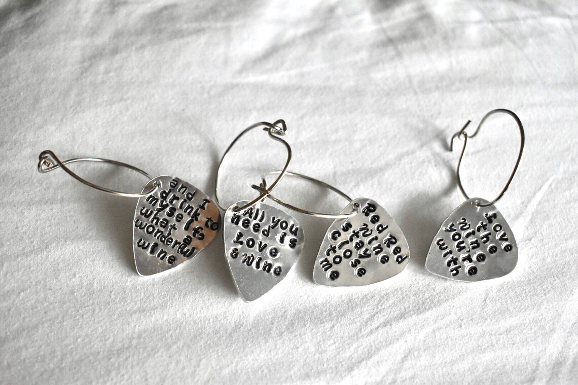 Wine Charms Hand Stamped With Funny Sayings Music Puns or | Etsy