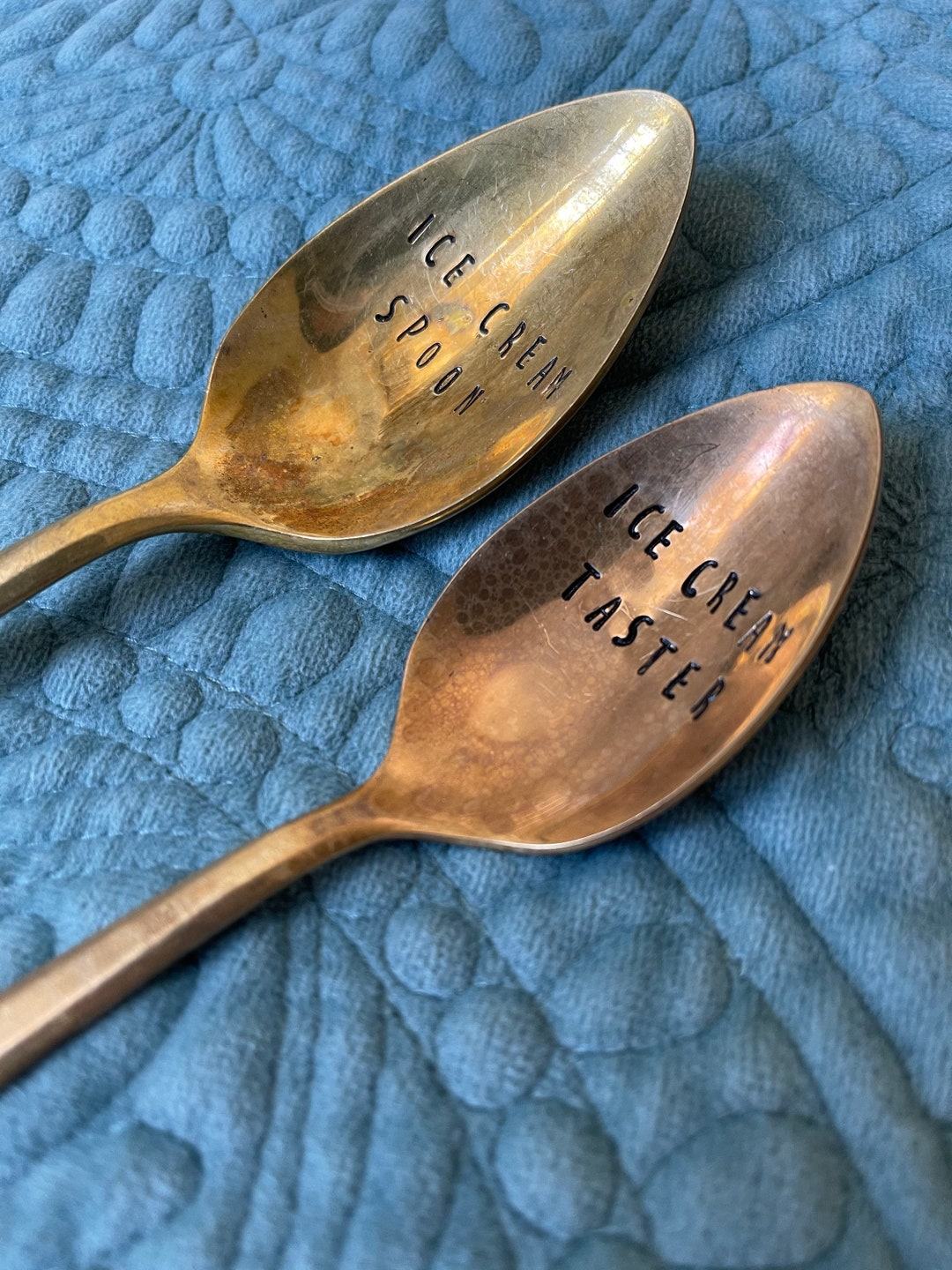 Buy Hand Stamped Vintage Gold Plated Ice Cream Spoon Online in India - Etsy