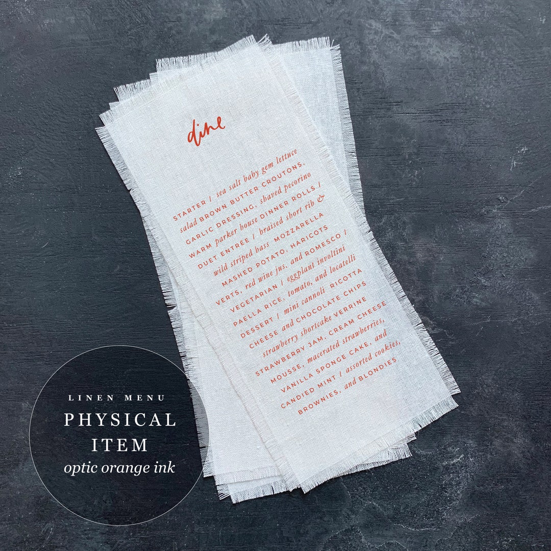 Modern Wedding Menu / Fabric Menus / Fabric Dinner Menus / Fabric ...