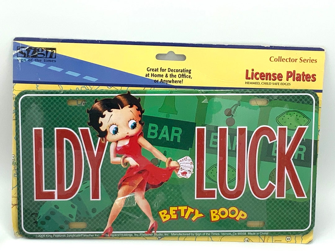 Gorgeous Collectible Betty Boop License Plates, “ldy Luck’, Metal, Red ...