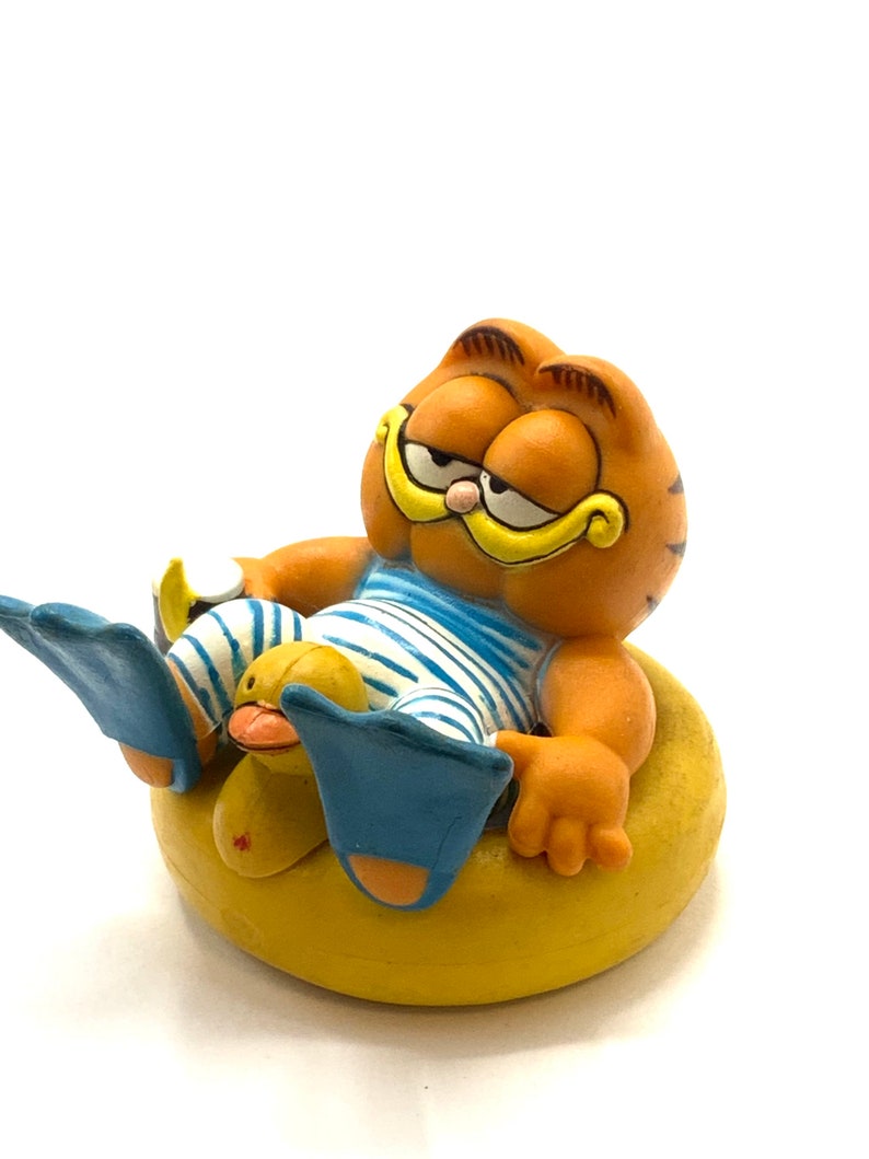 Vintage Garfield Swimming, Raft, Figurine Cat, Orange. - Etsy
