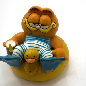 Vintage Garfield Swimming, Raft, Figurine Cat, Orange. - Etsy