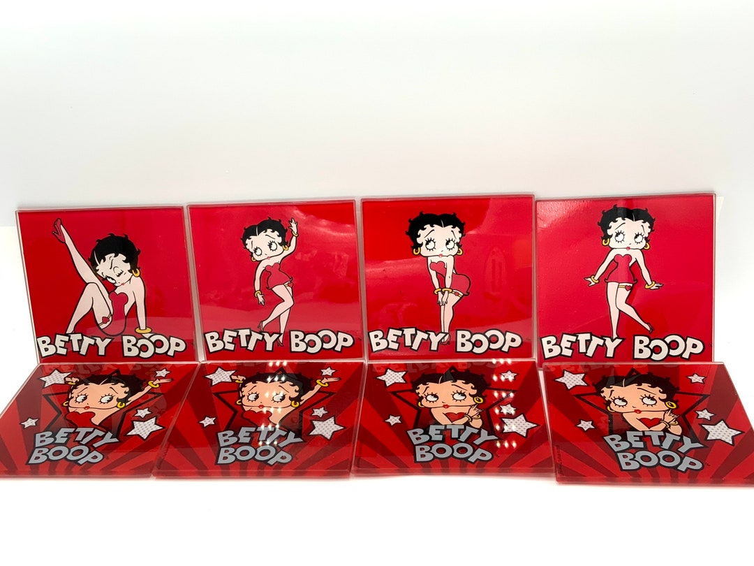 Gorgeous Collectible Betty Boop Glass Coasters Set Of Four Originally