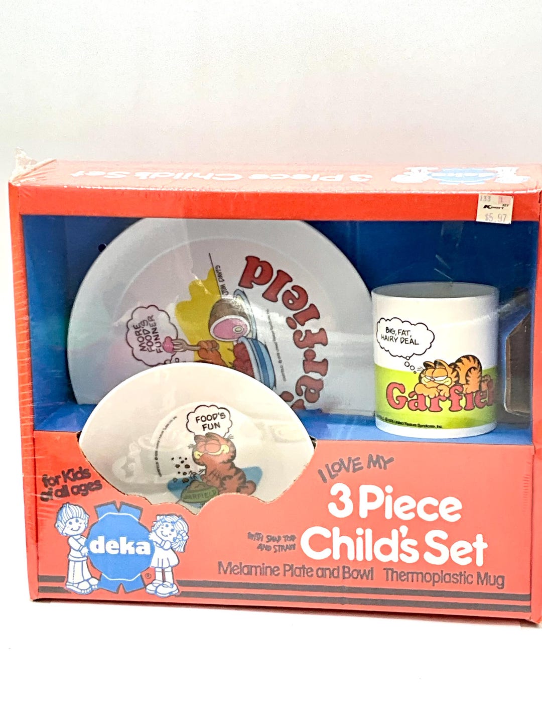 Vintage Garfield Three Pieces Melamine, Plate and Bowl, Thermoplastic ...