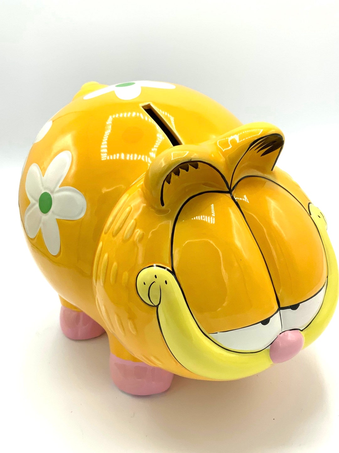 Gorgeous Collectible and Vintage Garfield Piggy Box, Yellow, Flower ...