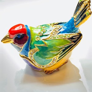 Trinket Box as a Bird With Multicolored With Crystal, Green Blue and ...
