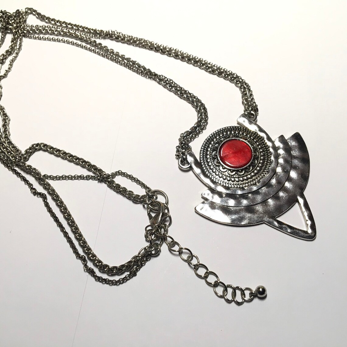 Red and Silver Tone Necklace - Etsy