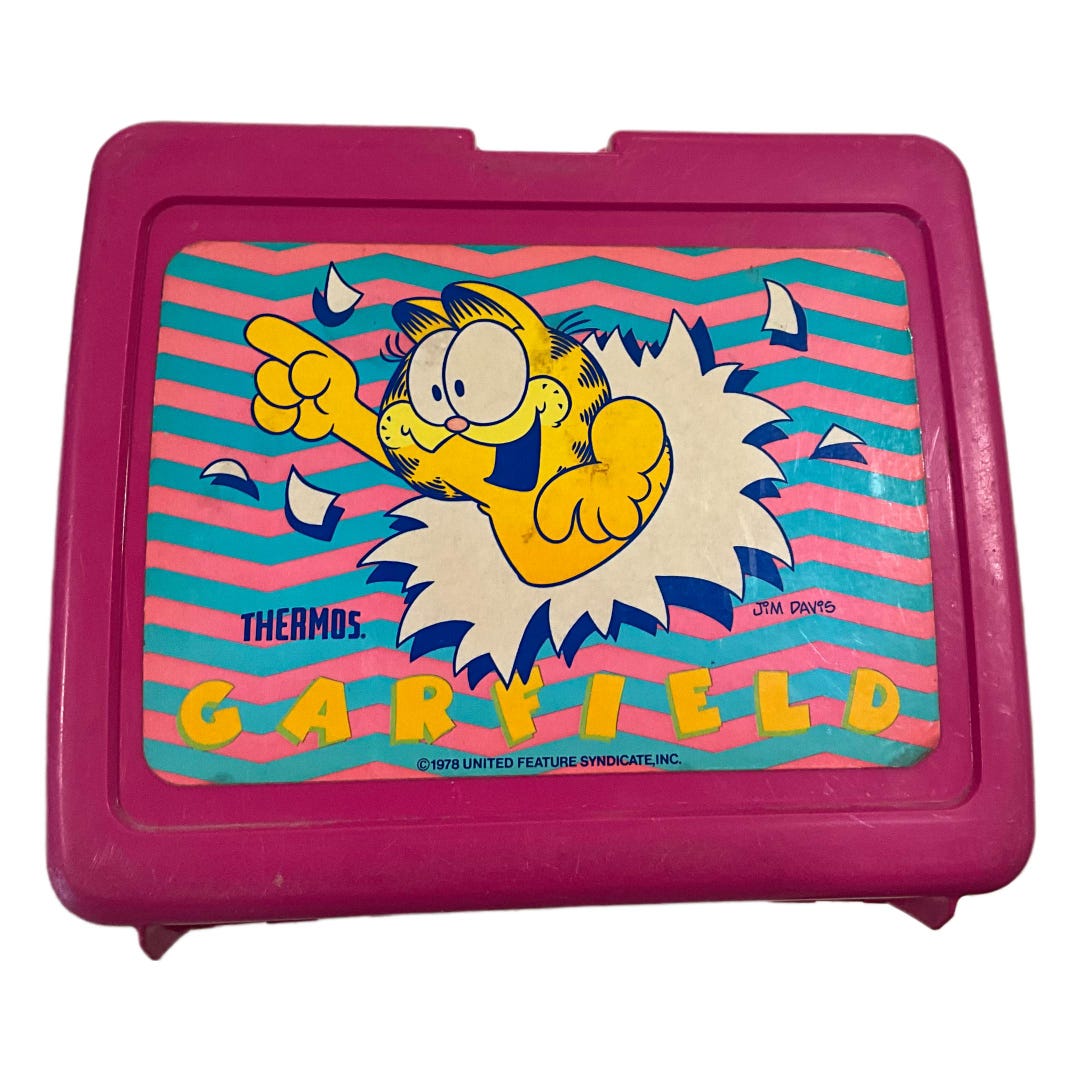 Gorgeous Collectible and Vintage Garfield Lunch Box With Thermos, Pink ...