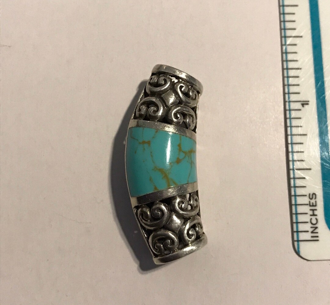 Vintage Silver Tube Pendant With Turquoise Stone - Etsy
