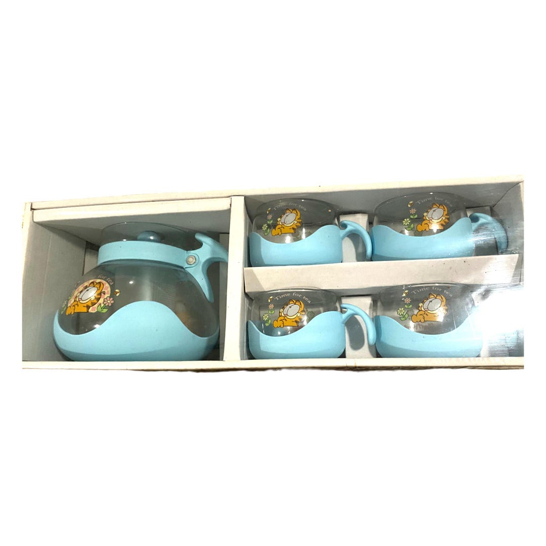 Gorgeous Collectible and Vintage Garfield Tea Set, Glass and Light Blue ...