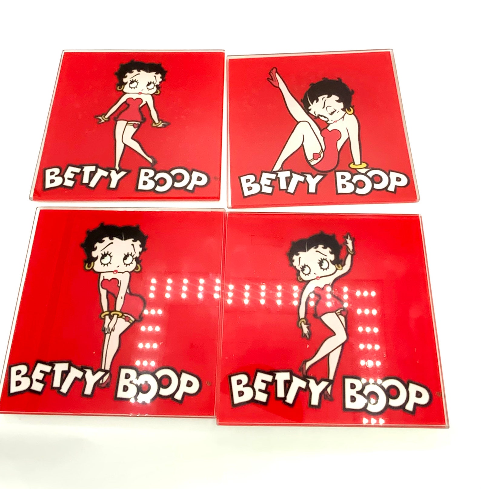 Gorgeous Collectible Betty Boop Glass Coasters Set Of Four Etsy