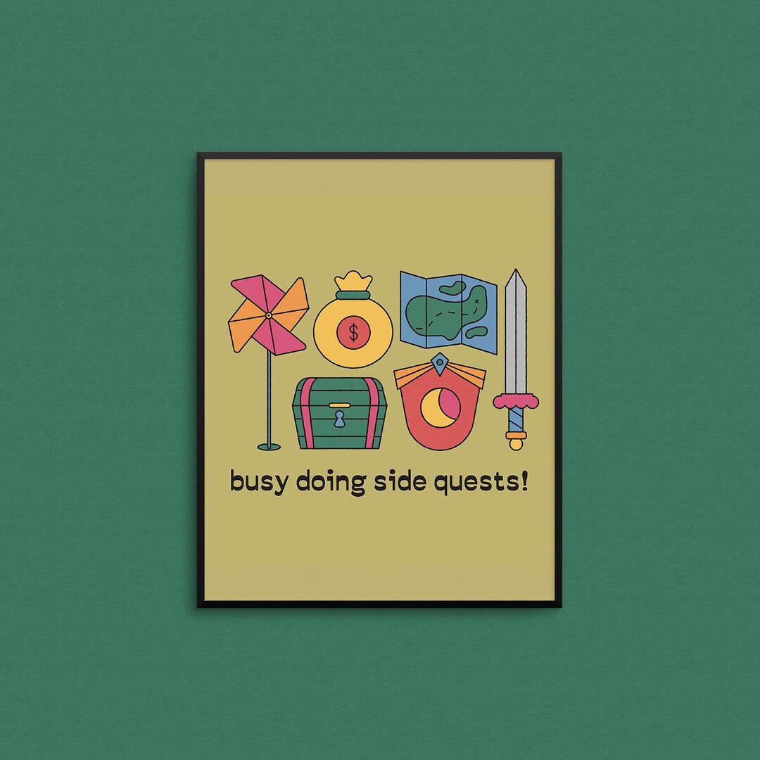 SIDE QUESTS Art Print - Quirky Bright Colored Print for Adventure Video ...