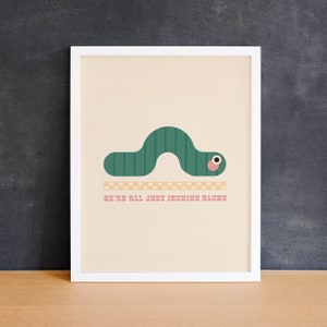INCHING ALONG Art Print - Cute 8x10 Worm Print, Quirky Colorful ...