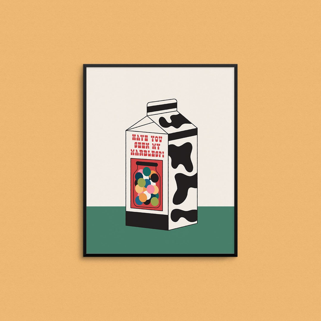 MISSING MARBLES Art Print - Cute Milk Carton Cow Print Illustration ...