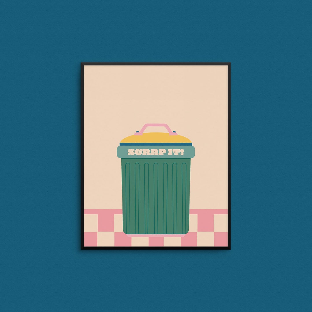 SCRAP IT Art Print - Cute Garbage Bin Wall Art, Quirky Checkered 8x10 ...