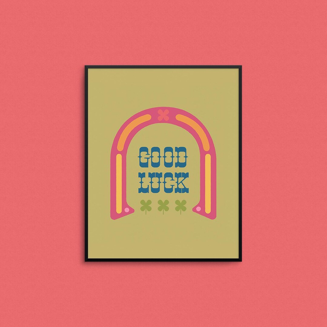 GOOD LUCK Art Print Lucky Charms Typographic Wall Art, Cute Horseshoe ...