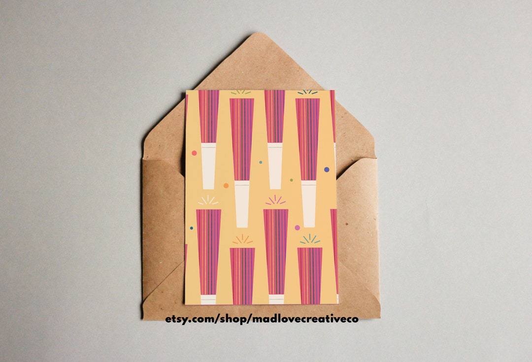 PARTY BLOWER Card Colorful Rainbow Celebration Card for Any Occasion ...