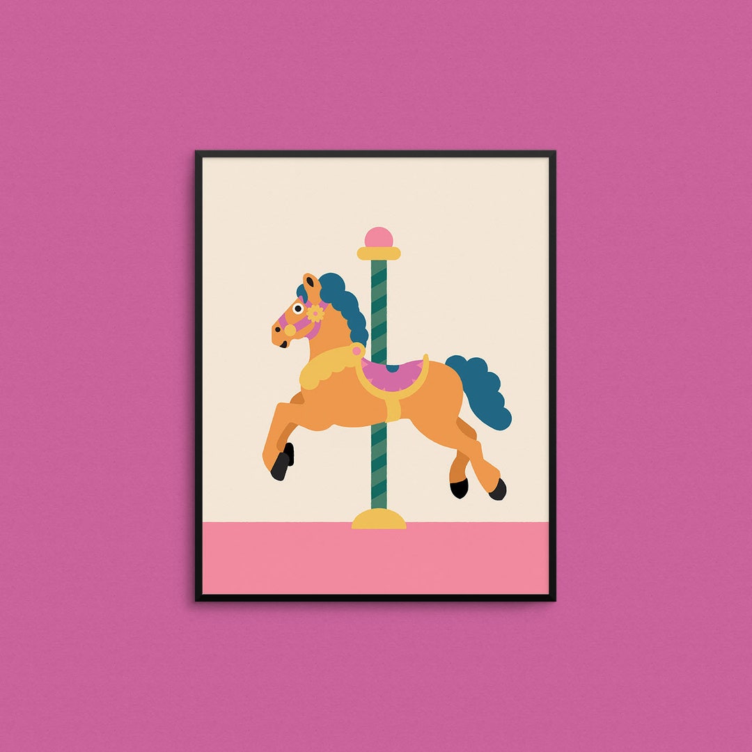 CAROUSEL Art Print - Cute Nostalgic Children's Ride Wall Art, Fun Horse ...