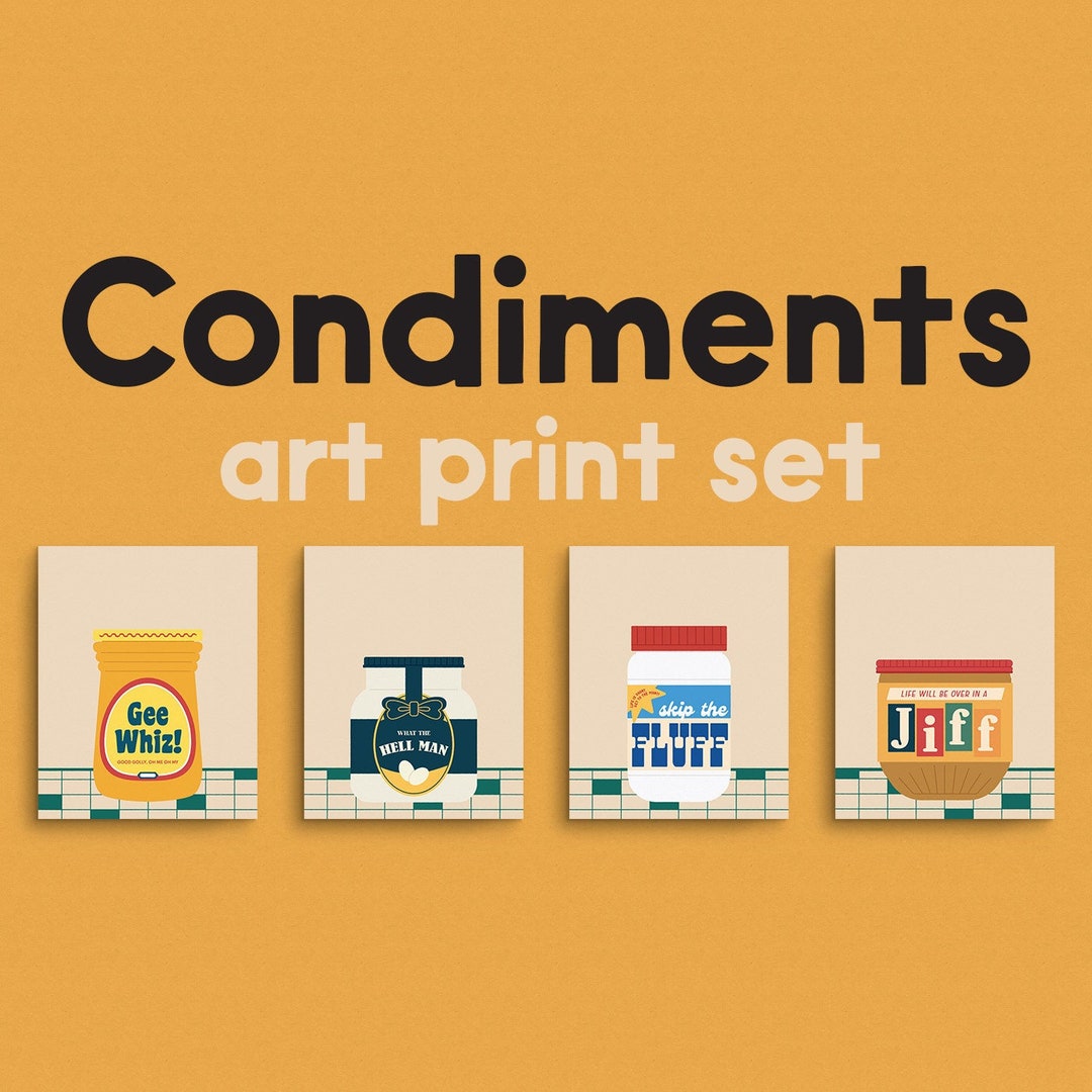 CONDIMENTS Art Print Set - Quirky Kitchen Snack Food Art Print Set ...