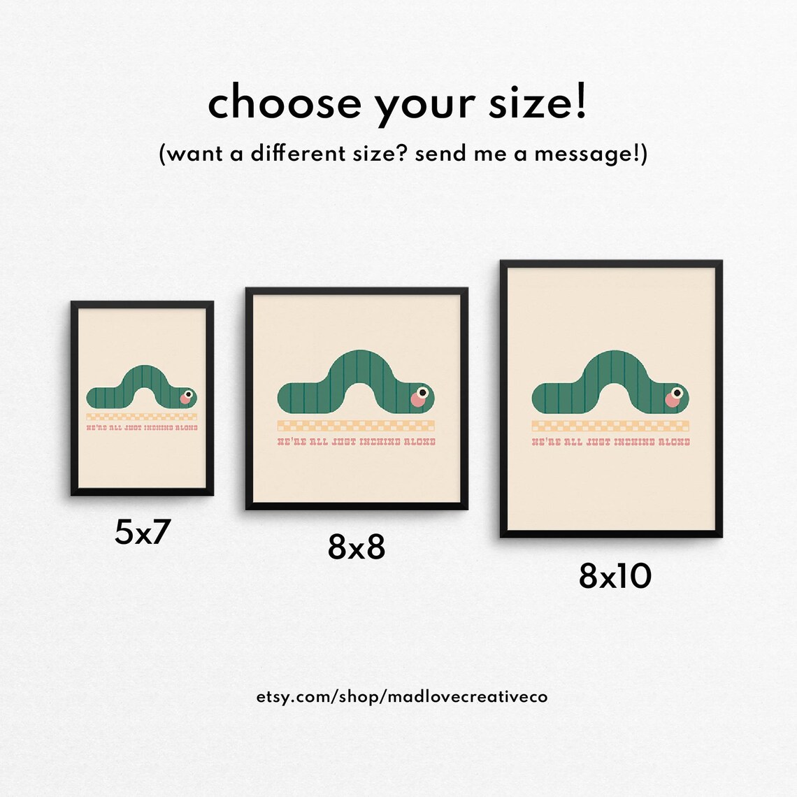 INCHING ALONG Art Print Cute 8x10 Worm Print Quirky | Etsy