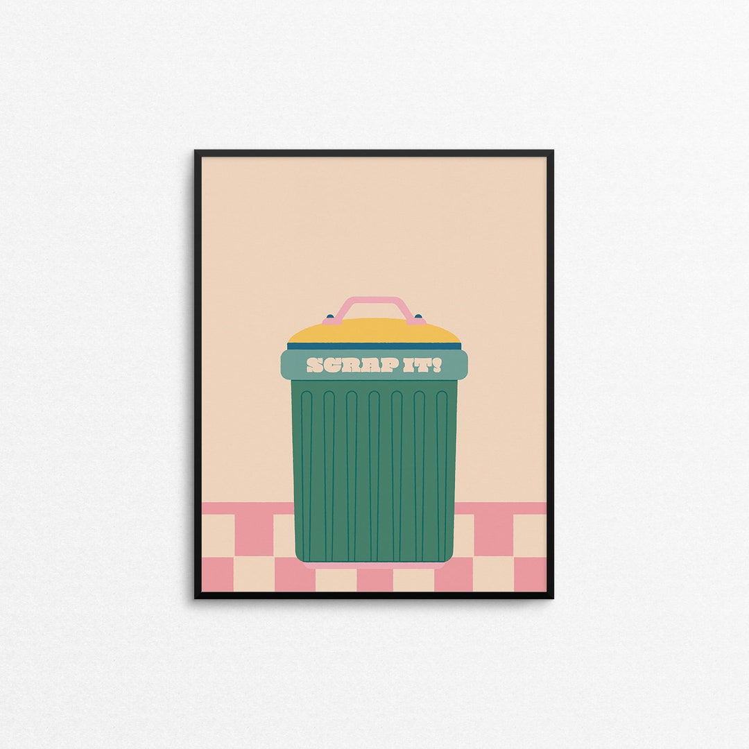 SCRAP IT Art Print Cute Garbage Bin Wall Art, Quirky Checkered 8x10 ...