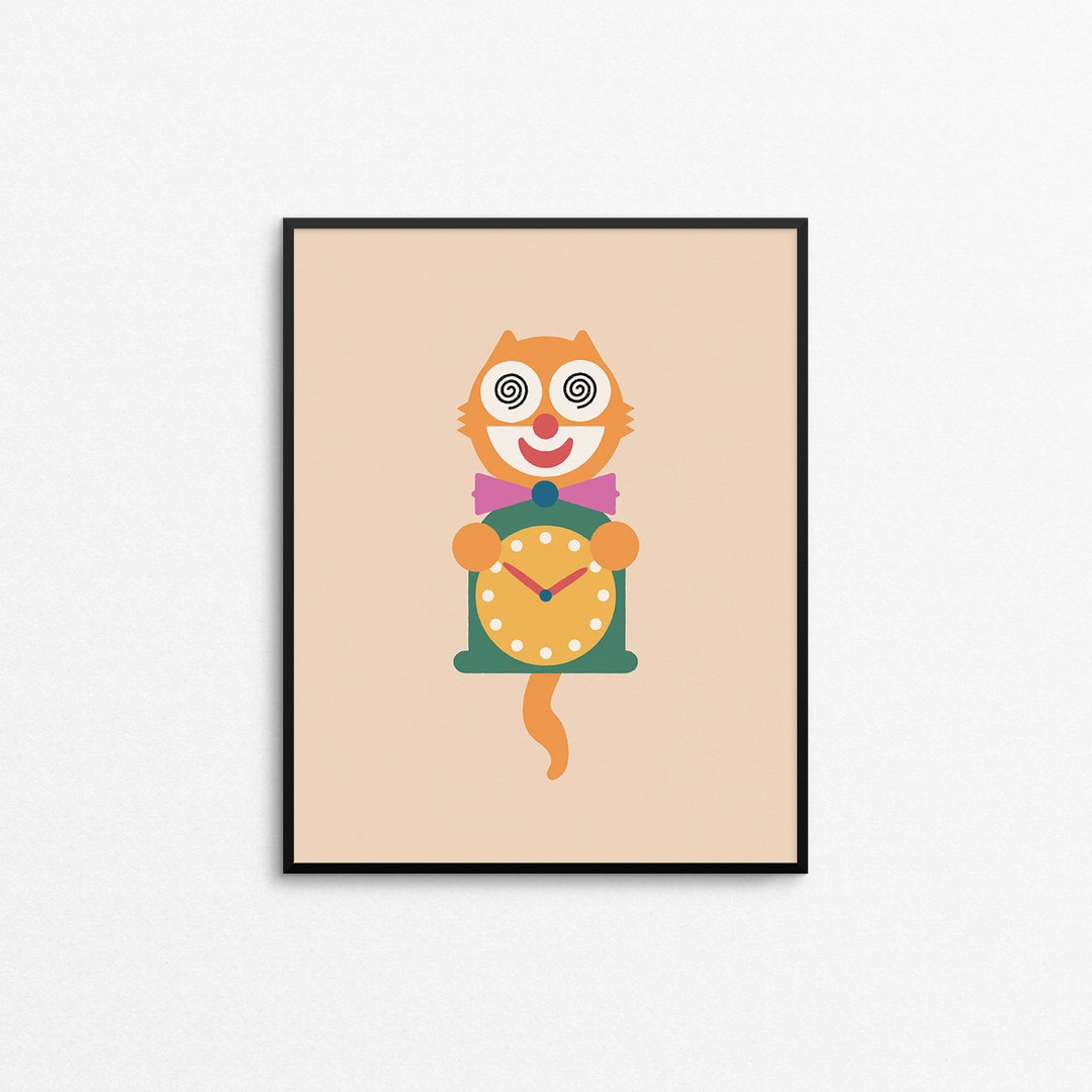 CAT CLOCK Art Print Cute Retro Felix the Cat Clock Inspired Art Print ...