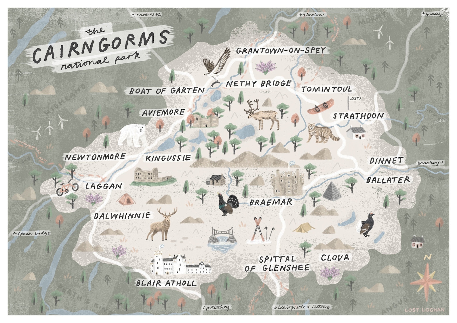 Cairngorms National Park giclee map print Scottish map | Etsy