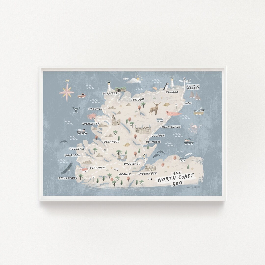 North Coast 500 Map - Giclee Print | NC500 Map Illustration | Scottish ...