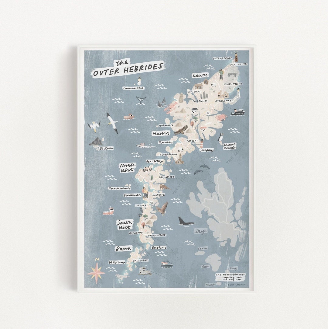 The Outer Hebrides Illustrated Map Print - A4 Wall Art of the Scottish ...