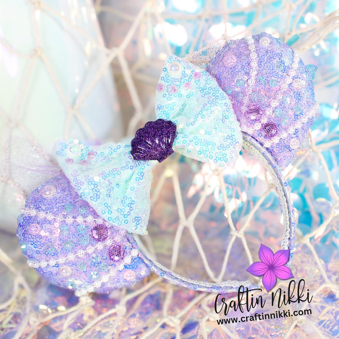 Iridescent Purple Mermaids Princess Sequin Ears With White Pearls ...