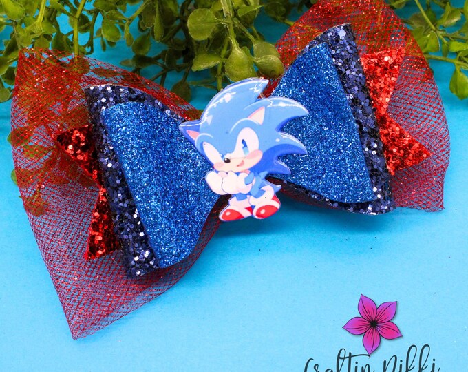 Sonic Bow-sonic Hair Bow-sonic Handmade Bow-sonic the Hedgehog Bow ...