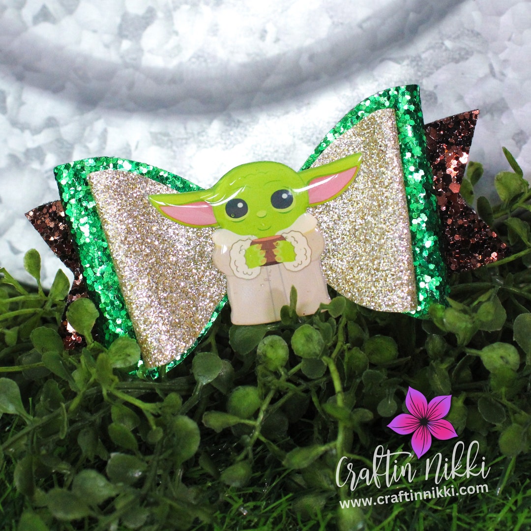 Child Green Alien Baby Fine Glitter Hair Bow Clip | Straw Topper ...