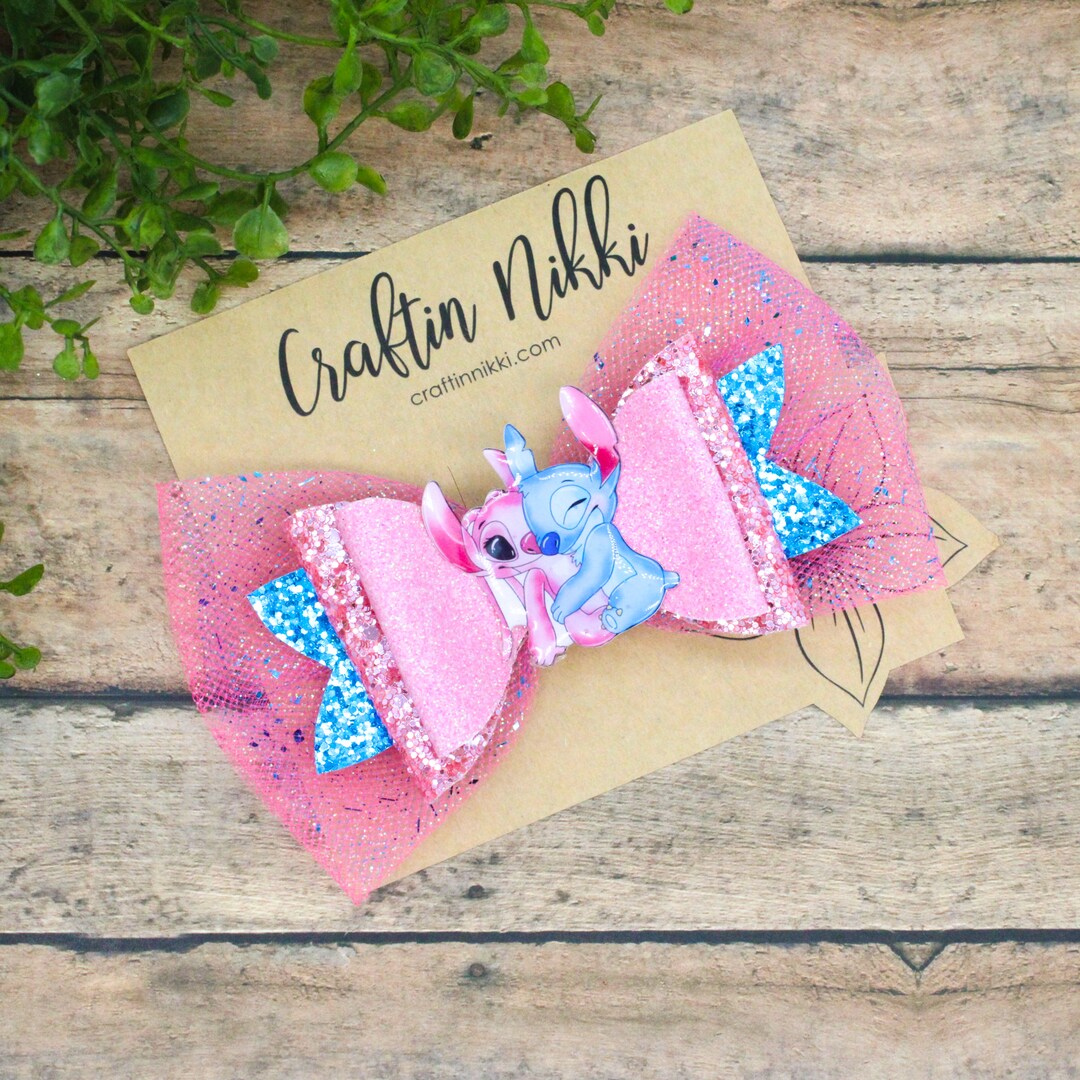 Cute Pink and Blue Aliens Chunky Glitter and Tulle Hair Bow Clip ...