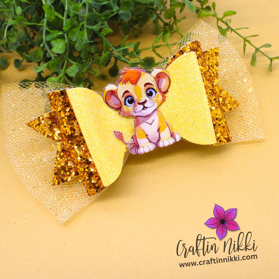 Lion Cub Girl Orange Chunky Glitter Hair Bow Clip | Straw Topper ...