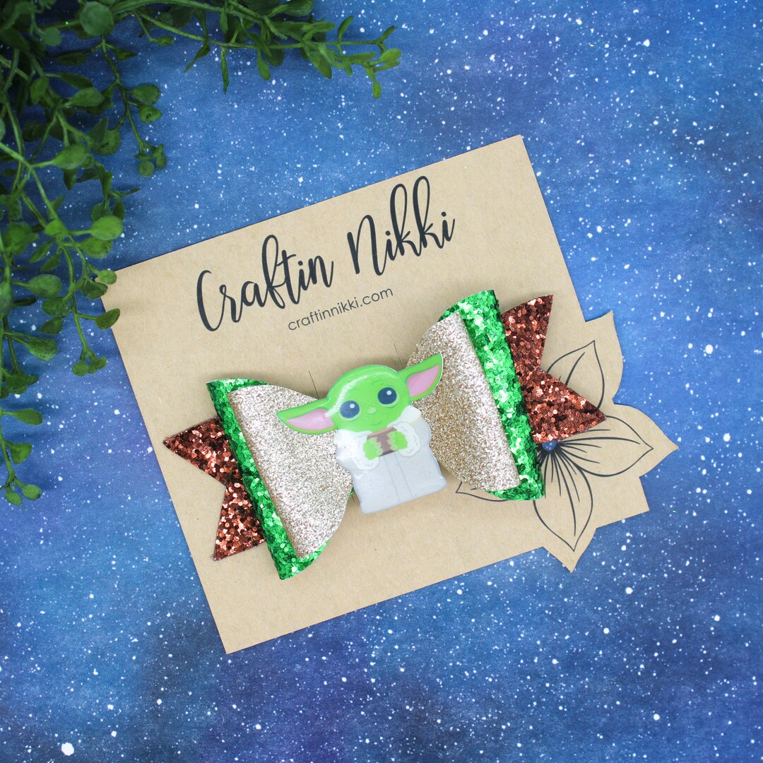 Child Green Alien Baby Fine Glitter Hair Bow Clip Straw Topper & Badge ...